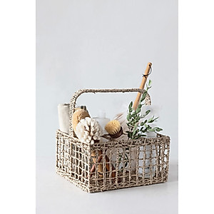 Creative Co-Op Hand-Woven Seagrass Handle and 6 Sections Caddy, 12" L x 8" W x 12" H, Natural