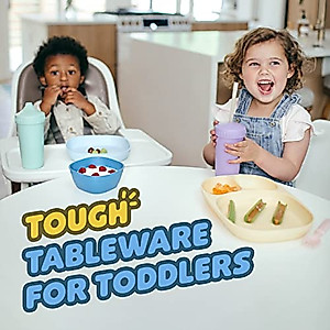 MightyMoe Kid’s Dinnerware Set - 28 Pieces, 4 Place Settings - Pastel Color Set - Tough Tableware for Toddlers - Made in the USA - Dishwasher and Microwave Safe - BPA Free and Shatter Resistant