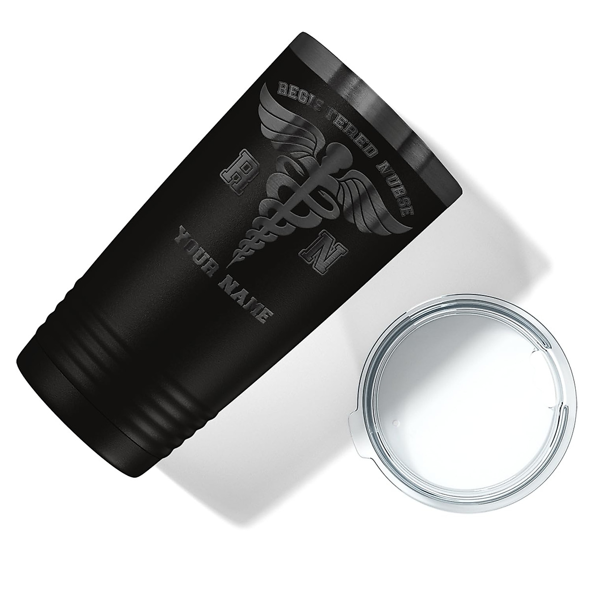 RN Registered Nurse Gift, Nursing School on Black with Ion Ghost Black Design 20 oz Stainless Steel Tumbler with Lid - Insulated Cup - Travel Mug