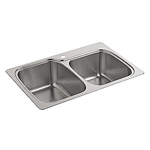 Kohler 75791-1-NA K-75791-1-NA Verse 33" x 22" x 9" top-/Under-Mount Large/Medium Double-Bowl Kitchen Sink with Single Faucet Hole
