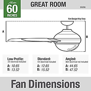 Hunter Fan Company, 59290, 60 inch Bureau Matte Black Ceiling Fan with LED Light Kit and Handheld Remote