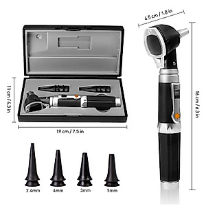 Scian Otoscope - Ear Scope with Light, Fiber Optic Otoscopes with Hard Plastic Case, Pocket Ear Infection Detector for Nurses,Kids,Elders,Home Use (Black)