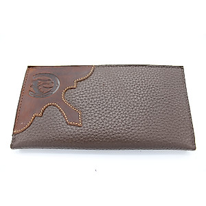 EastMeetsWest Western Dark Brown Hand Tooled Horse Head Horse Shoe Genuine Leather Bi-Fold Men's Rodeo Long Wallet
