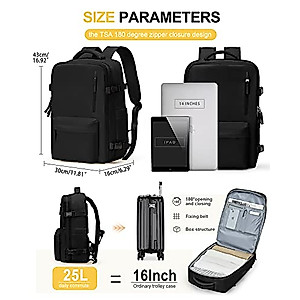 WONHOX Carry On Travel Laptop Backpack for Women Men, Flight Approved,Backpack, Travel Hiking Outdoor Sports Rucksack Casual Daypack Bag Backpack, Black Simple