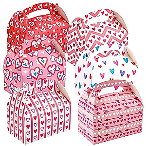 JOYIN 24 Pcs Valentine’s Day Gift Treat Boxes, 6.3 x 5.7 x 3.3 Inch, Cookie Boxes with Colorful Heart shaped Themed Design for Kids Party Favor, Classroom Exchange Prizes, Valentines Candy Boxes