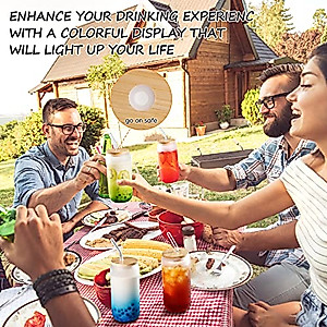 Drinking Glasses, 4 Pcs Sublimation Glass Blanks with Bamboo Lid, 17Oz Frosted Glass Cups with Lids and Straws Beer Can Shaped Glass Tumbler Gradient Color Change Glassware Set for Iced Coffee Drinks