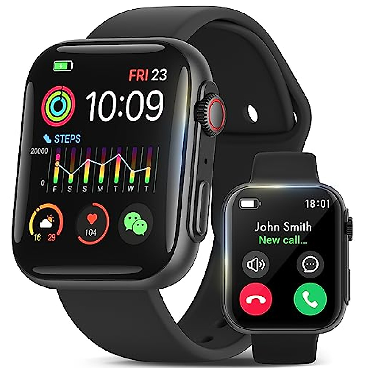 1.98" Smart Watch for Android iPhone, 100+ Sports Modes, Health, Sleep and Fitness Tracker, Step Calorie Counter, Water Resistant Fitness Watch, Smartwatches for Men Women, 2 Bands Included (Black)