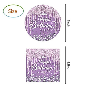 Purple Birthday Party Supplies, 20 Plates and 20 Napkins, Purple Theme Birthday Party Decorations for Girl Women Wedding Bday Party Supplies