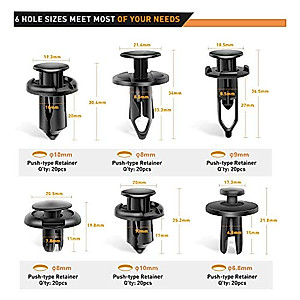 GOOACC GRC-30 120PCS Car Retainer 6.3mm 8mm 9mm 10mm Expansion Screws Replacement Kit Bumper Push Rivet Clips, 1PC Fastener Remover