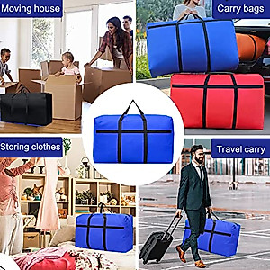 Large Moving Storage Bags, Extra Waterproof Moving Luggage Sturdy Foldable Resistant Bags Totes with Zippers Reusable Shopping Bag College Carrying Bag Travel Home Storage Packing 2 Pack (XL, Blue)