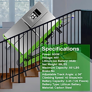 NPLJIKE Electric Stair Climbing Hand Trucks Cart Easy Up/Down with Solid Rubber Tires, 1200 W 880lb Max Load for Moving Warehouse Logistics Distribution 24Ah (Green Rubber Tracks)