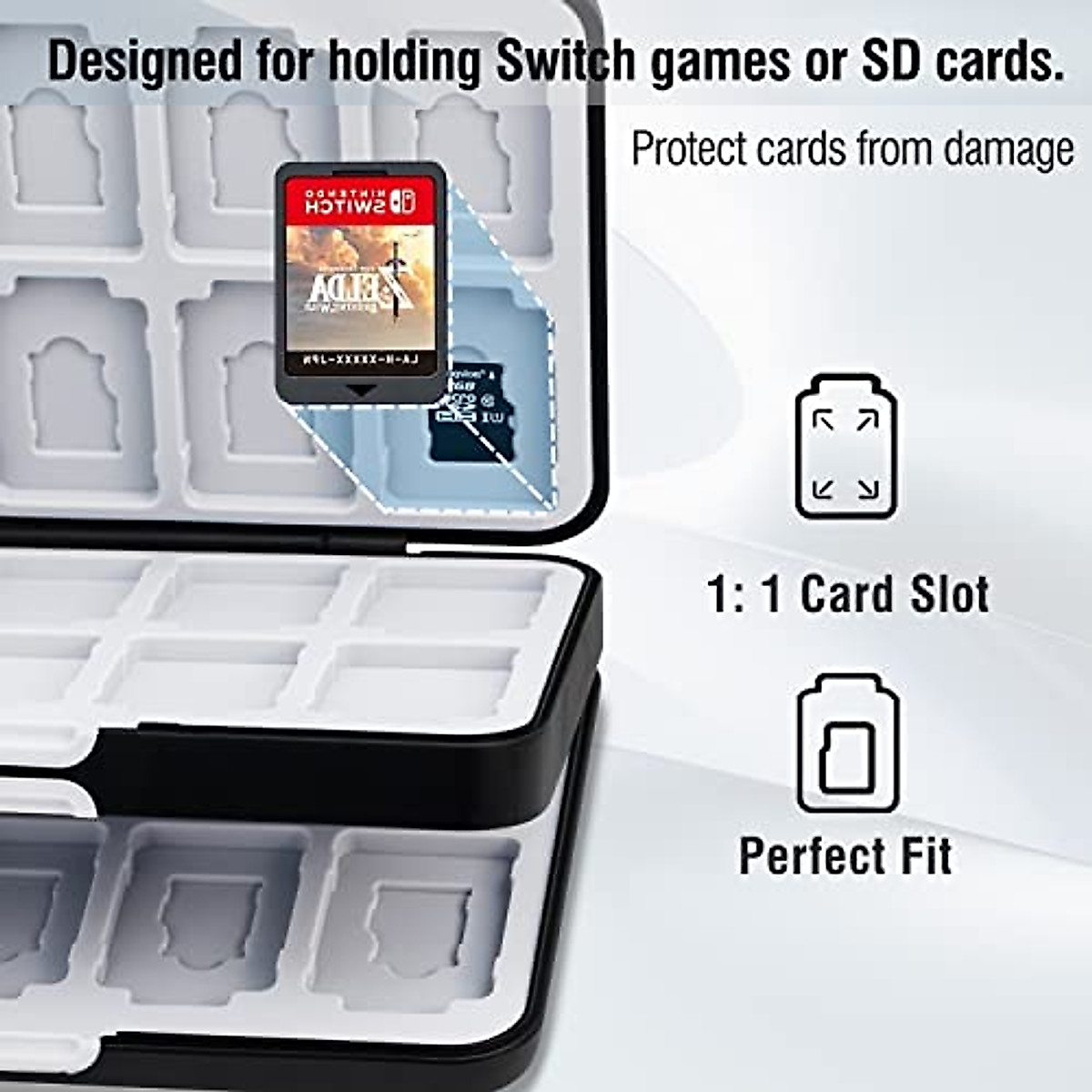 NOOP Switch Game Case for Nintendo Switch with Micro SD Memory Cards Holder, Customized Pattern Game Card Case with 48 Game Card Slots and 24 Micro SD Card Slots (48 Slots(Joy-Con Grip))