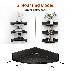 Fun Memories Corner Shelf Wall Mount, Wood Floating Corner Shelves, Corner Wall Shelf for Bedroom, Bathroom, Kitchen, Living Room (Black, 3 Pack)