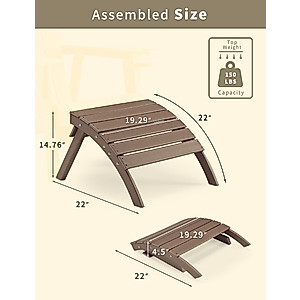 BUPPLEE Folding Adirondack Ottoman for Adirondack Chair, HDPE All Weather Outdoor Footrest Poly Lumber Adirondack Footstool for Patio, Backyard, Garden, Easy to Assemble & Storage - Teak