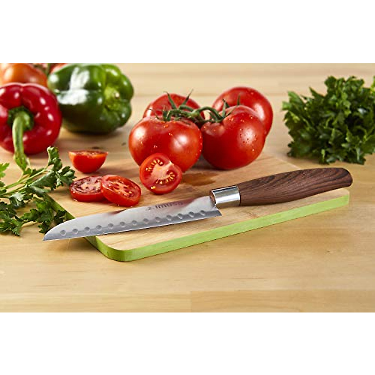 IMUSA USA 6" IMU-73055 Stainless Steel Santoku Knife with Woodlook Handle, Woodlok