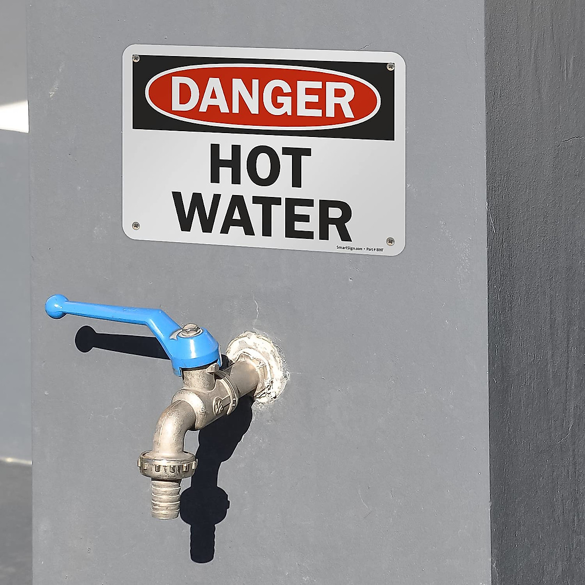 SmartSign 7 x 10 inch “Danger - Hot Water” OSHA Sign with Pre-Cleared Holes, Digital Printing, 55 mil HDPE Plastic, Red, Black and White