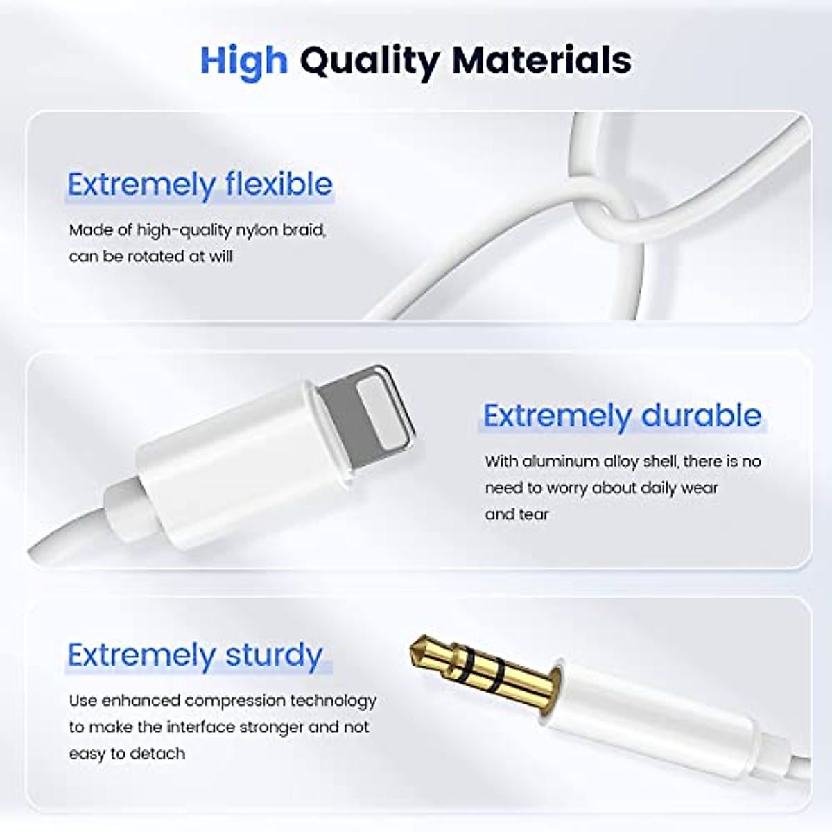 Aux Cord for iPhone 14/13/12/X/XS/11/11 Pro/11 Pro Max/8/8Plus/7/7Plus Aux Cable for Car 3.5mm Aux Cable Premium Auxiliary Audio to Car Stereo/Speaker/Headphone Adapter Support All iOS System