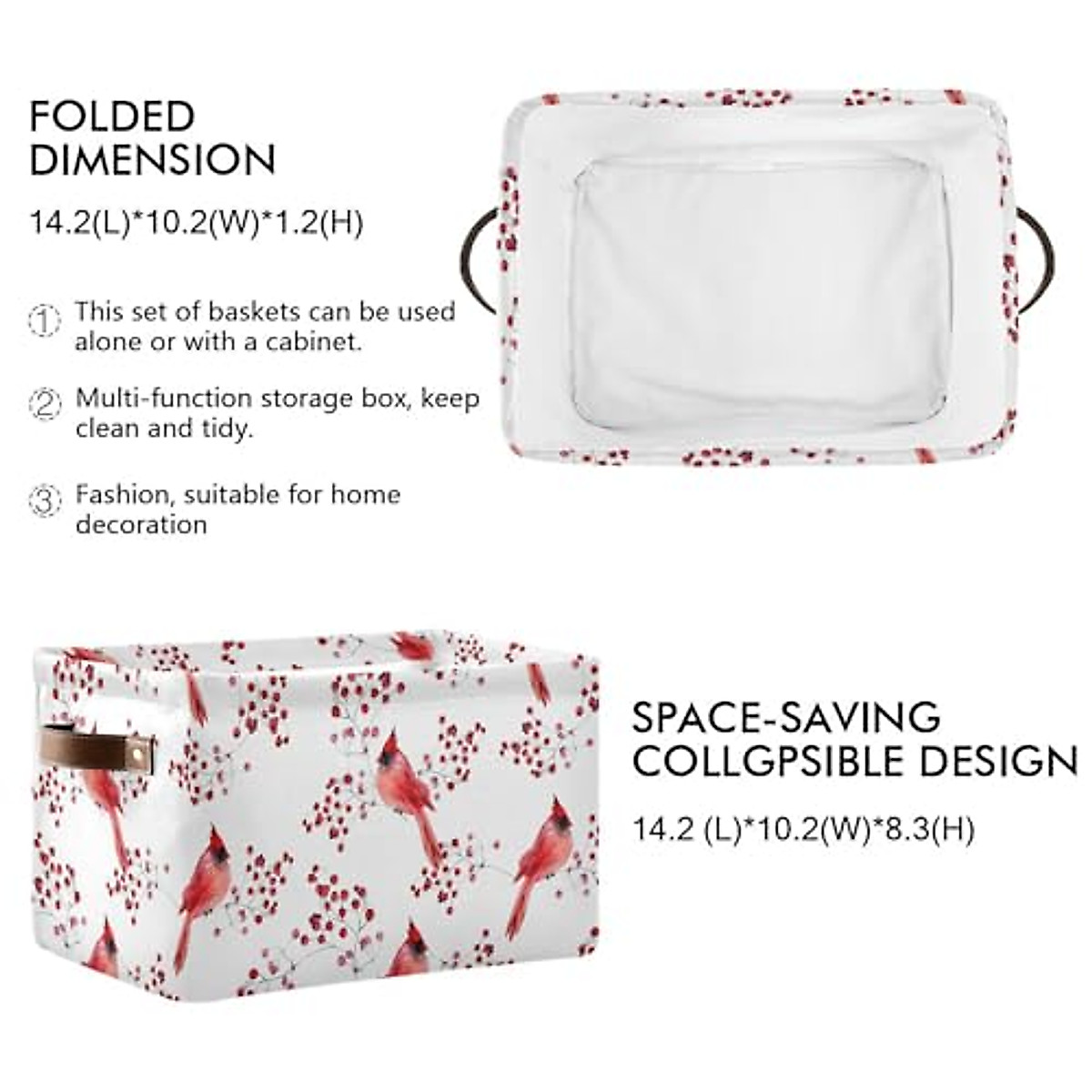 Cute Red Birds Storage Basket Bins Collapsible Toy Storage Bins with Handles Laundry Baskets for Home Boys Girls Office Closet Shelf Nursery Baskets,2 pcs