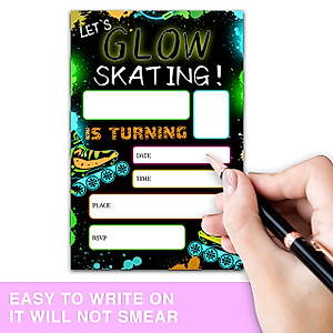 ONDTOM Glow Skating Birthday Party Invitations With Envelopes (4" x 6") - 20 Pack - Neon Glow Roller Skating Party Invites-c47