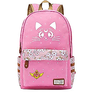Himoop Girls Sailor Moon School Backpack Casual Bookbag Wear-Resistant Rucksack Travel for Kids, Pink9, One Size
