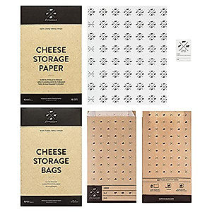 Formaticum Cheese Storage Bags with Storage Paper & Adhesive Labels - Wax Paper Bags & Paper - Cheese Paper for Wrapping Cheese - Porous Brown Paper Bags 6 x 11 (15 x Bags, Sheets & Labels)