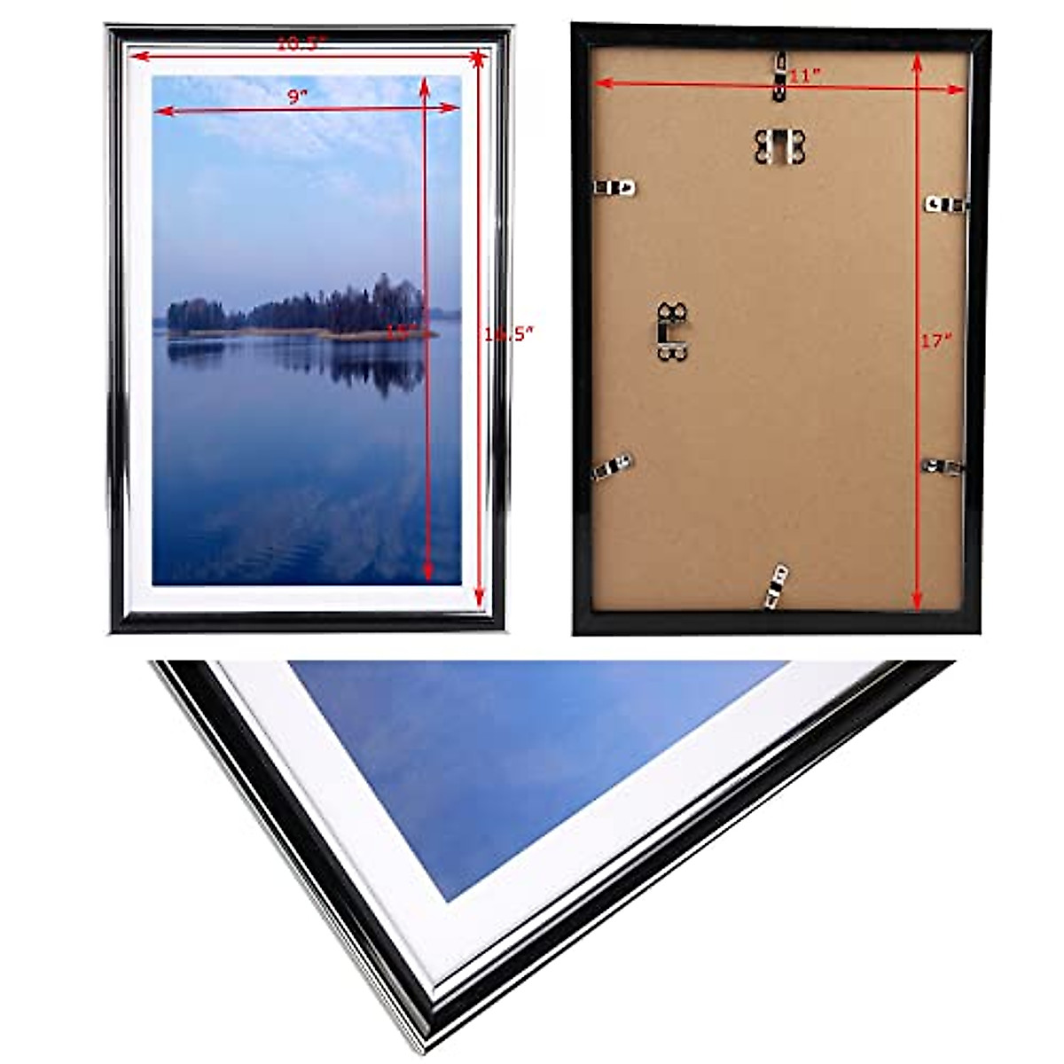 Aynoo 11x17 Picture Frame Black for 11x17 or 9x15 inch Picture Poster Photo Frame Mat Opening 9x15 Memorabilia, Certificates, Awards, Medals and Photos Wall Mounting Frame (P8L)