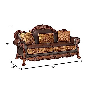 ACME Dresden Sofa w/3 Pillows - 15160 - Brown PU & Chenille - Cherry Oak