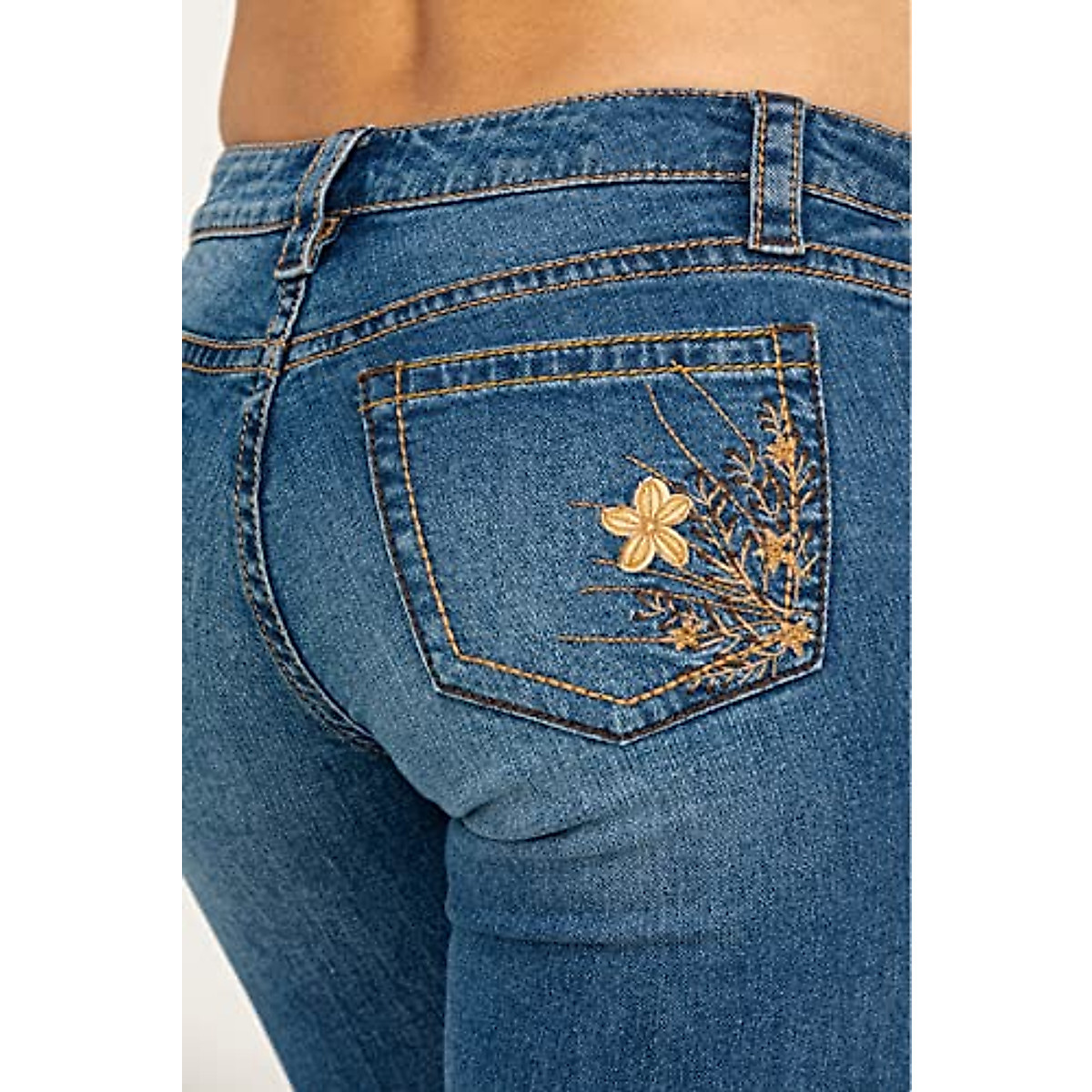 cffvdiz Bootcut Jeans for Women Mid Waist Slim Jeans Stretch Back Pocket Embroidered Bell Bottom Jeans,Blue,S