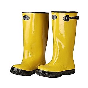 Yellow Slush Boots with Black Ribbed Sole, Cotton Lined, 17-Inch Length, Over-The-Shoe Style