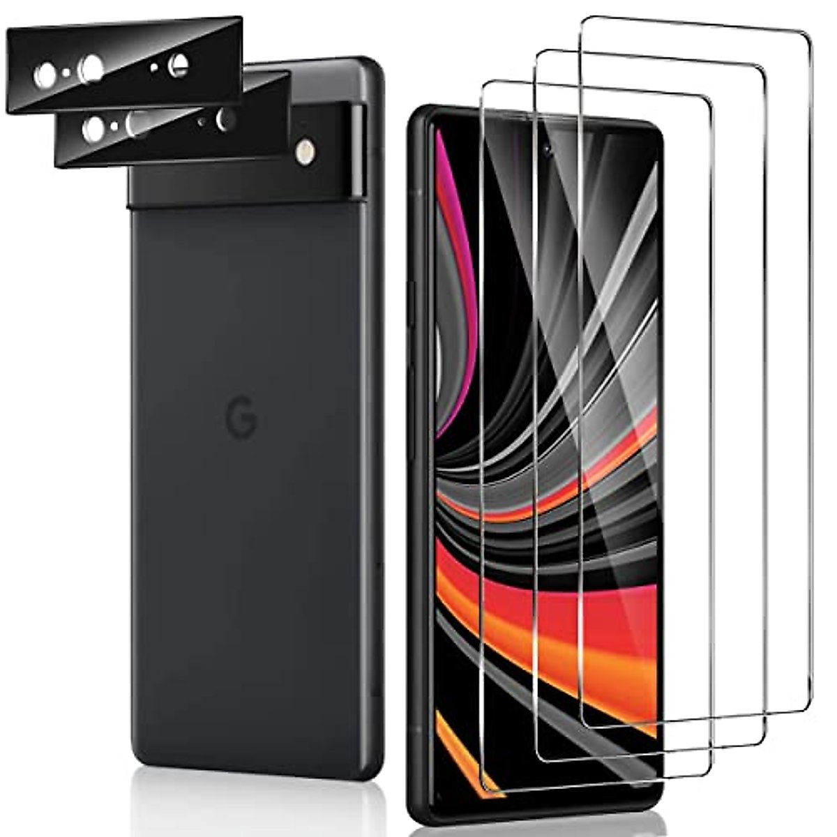 [3+2 Pack] Glass Screen Protector and Camera Protector, HD Clear 9H Tempered Glass Scratch Resistant, Fingerprint Unlock,Full Coverage，Bubble-Free for Google Pixel 7