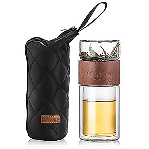 oneisall Tea Infuser Bottle - 7oz Glass Tumbler, Glass Travel Tea Mug for Loose Leaf Tea, Fruit and Cold Brew Coffee (Brown)