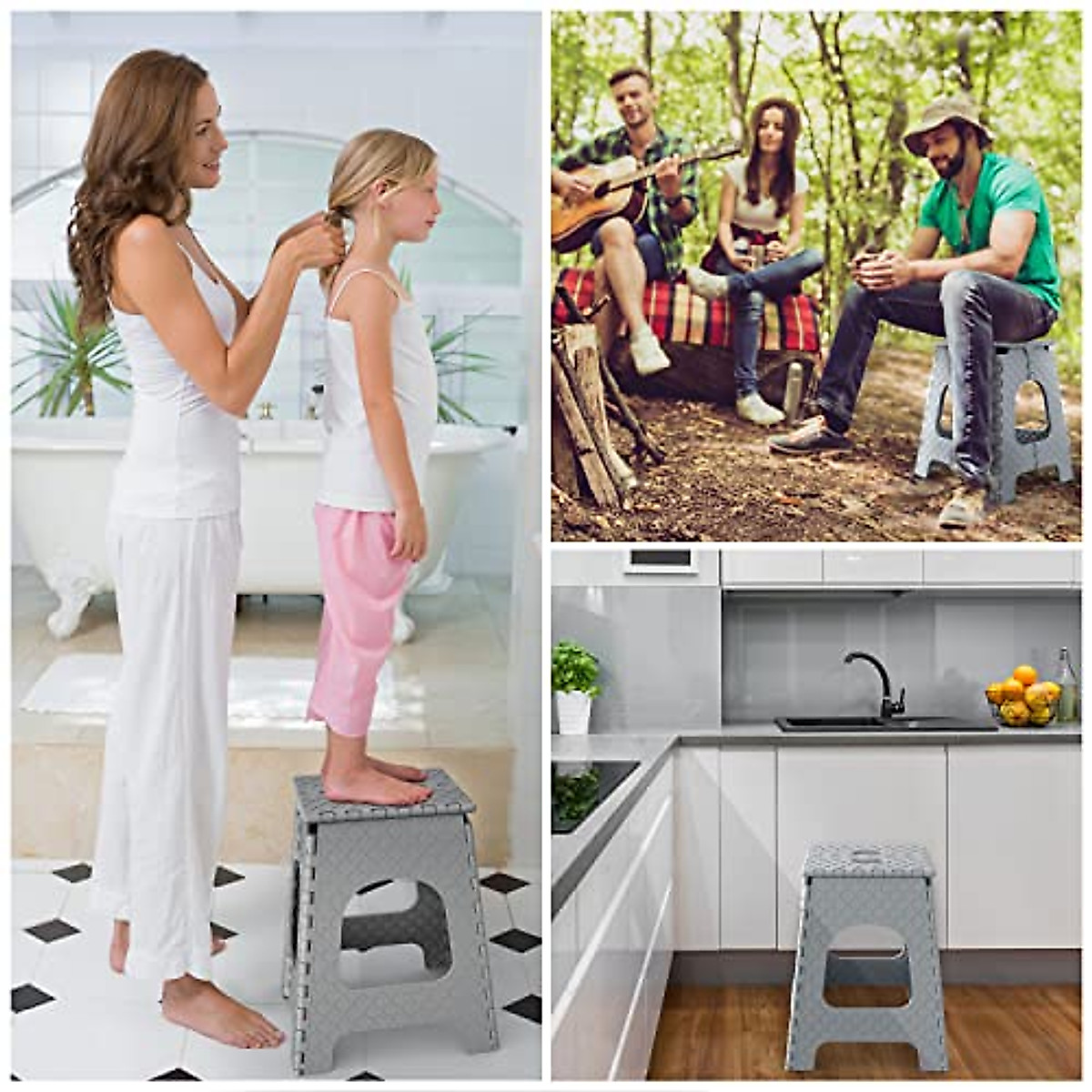 Mueller Folding Step Stool, 18 Inch Heavy Duty Step Stools for Adults and Kids, Lightweight and Portable Foldable Stool for Kitchen, Bathroom, Non-Slip and Sturdy, Holds up to 300lbs, White