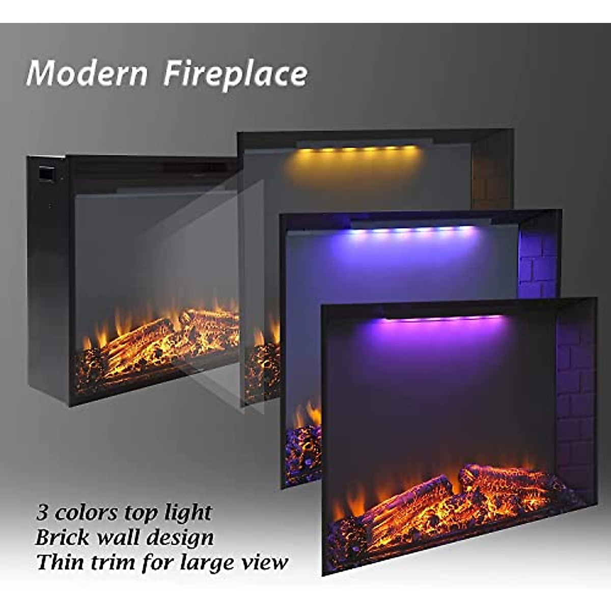 Valuxhome Electric Fireplace, 30 Inches Fireplace Insert for Existing Fireplace or TV Stand, 3 Color Top Light, 750/1500W, Black