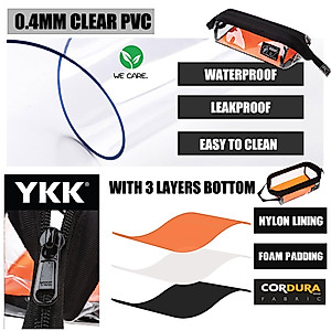 Rough Enough Clear Pencil Case Pen Pouch Bag with Zipper Portable Handle for Teen Boys Girls Adults School Office Stationary Art Supplies College Waterproof Black