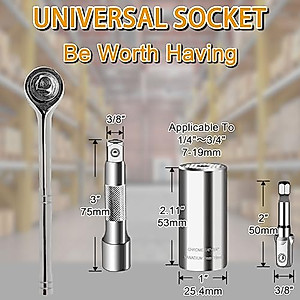 PANMAX Universal Socket Wrench Tool set (7-19mm) Multi-Function Professional Socket Tool Sets with Power Drill Adapter and Ratchet wrench Gift for DIY Handyman, Husband, Boyfriend, Dad, Women