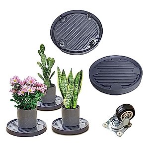 2Pack Plant Caddy with Wheel, 360°Plant Pallet Caddy with 4 Invisible Wheels, Heavy Duty Plant Trolley with Casters Outdoor Planter Stand Load Capacity 180 lbs, 12Inch (Grey)
