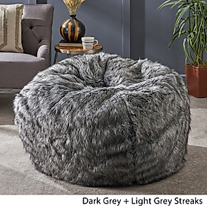 Christopher Knight Home Laraine Furry Glam Dark Light Grey Streak Faux Fur 3 Ft. Bean Bag, Small