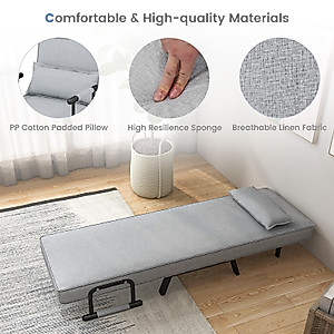 POWERSTONE Convertible Sleeper Chair Bed, 4 in 1 Living Room Reading Chair with Pillow, Arm and Adjustable 5 Position Backrest Single Sofa Bed, Light Grey