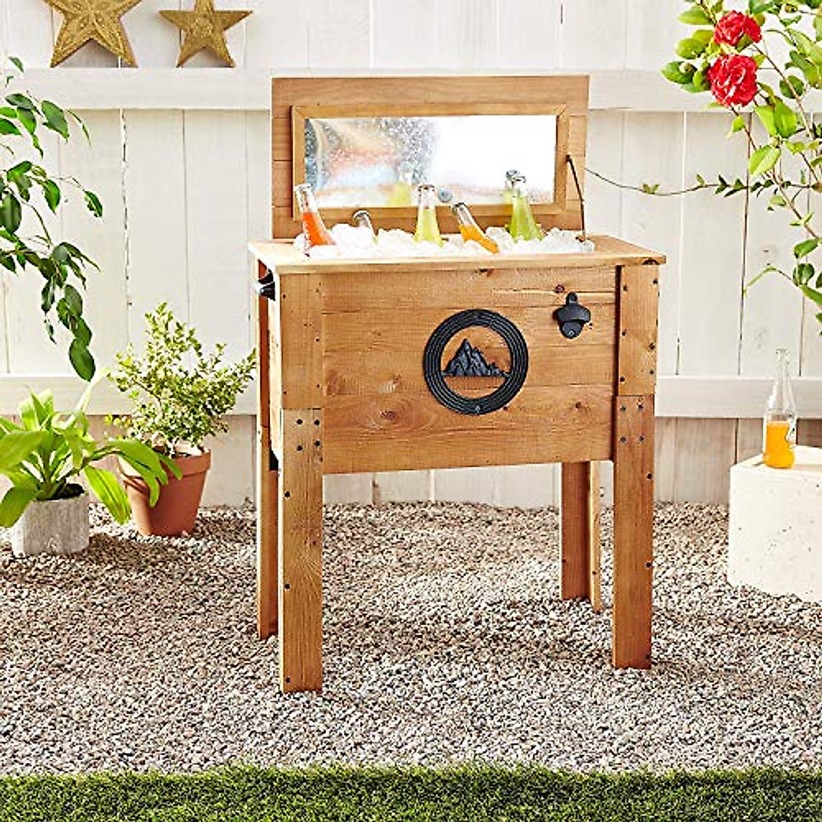 Rustic Outdoor Beverage Cooler for Patio - 45 Qt. - Rustic Brown - Backyard Expressions