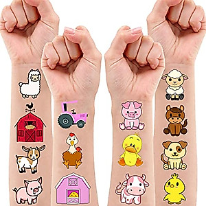 Pink Farm Barnyard Animal Temporary Tattoos Themed Birthday Party Supplies Decorations Favors Decor Cute Tattoo Sticker 8Sheets 96PCS Gifts for Kids Girls Boys School Prizes Rewards Carnival Christmas