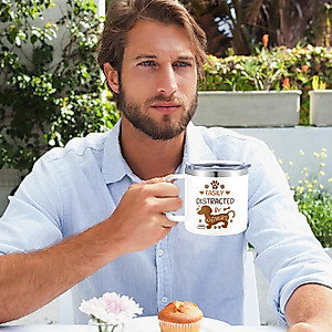 WWHSAI Dachshund Gifts - Easily Distracted by Wieners Dogs Dachshund Coffee Cups 14 Oz - Dachshunds Gifts For Women - Birthday Gift For Dackel Owners - Mothers Days Gift for Dachshunds Dog Mom Lovers