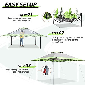 EAGLE PEAK 13x13 Straight Leg Pop Up Canopy Tent Instant Outdoor Canopy Easy Single Person Set-up Folding Shelter w/Auto Extending Eaves 169 Square Feet of Shade (Gray)