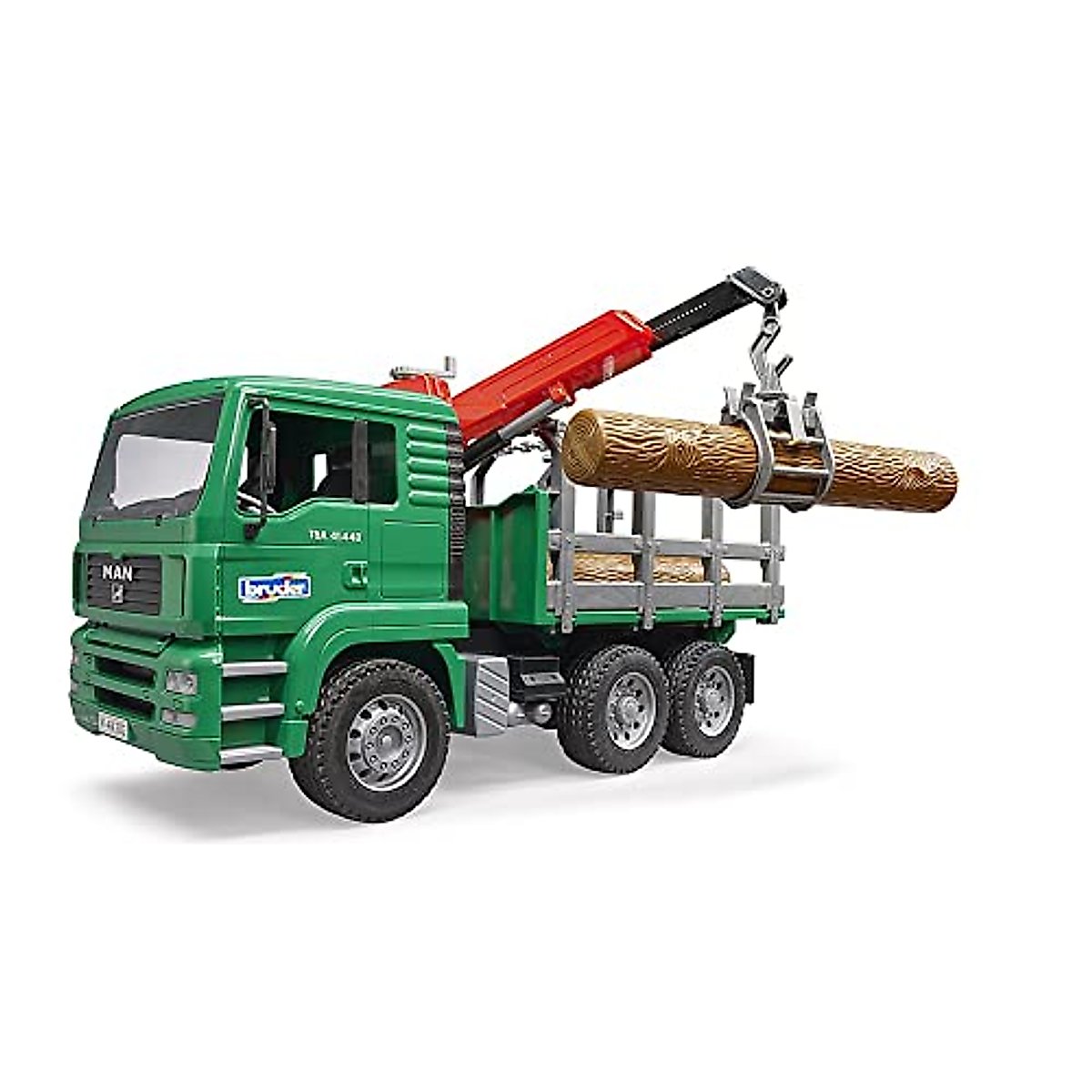 Bruder Toys - Forestry MAN Timber Truck with Fully Functioning Loading Crane, Tilting Loading Bed, and 3 Loadable Trunks - Ages 4+