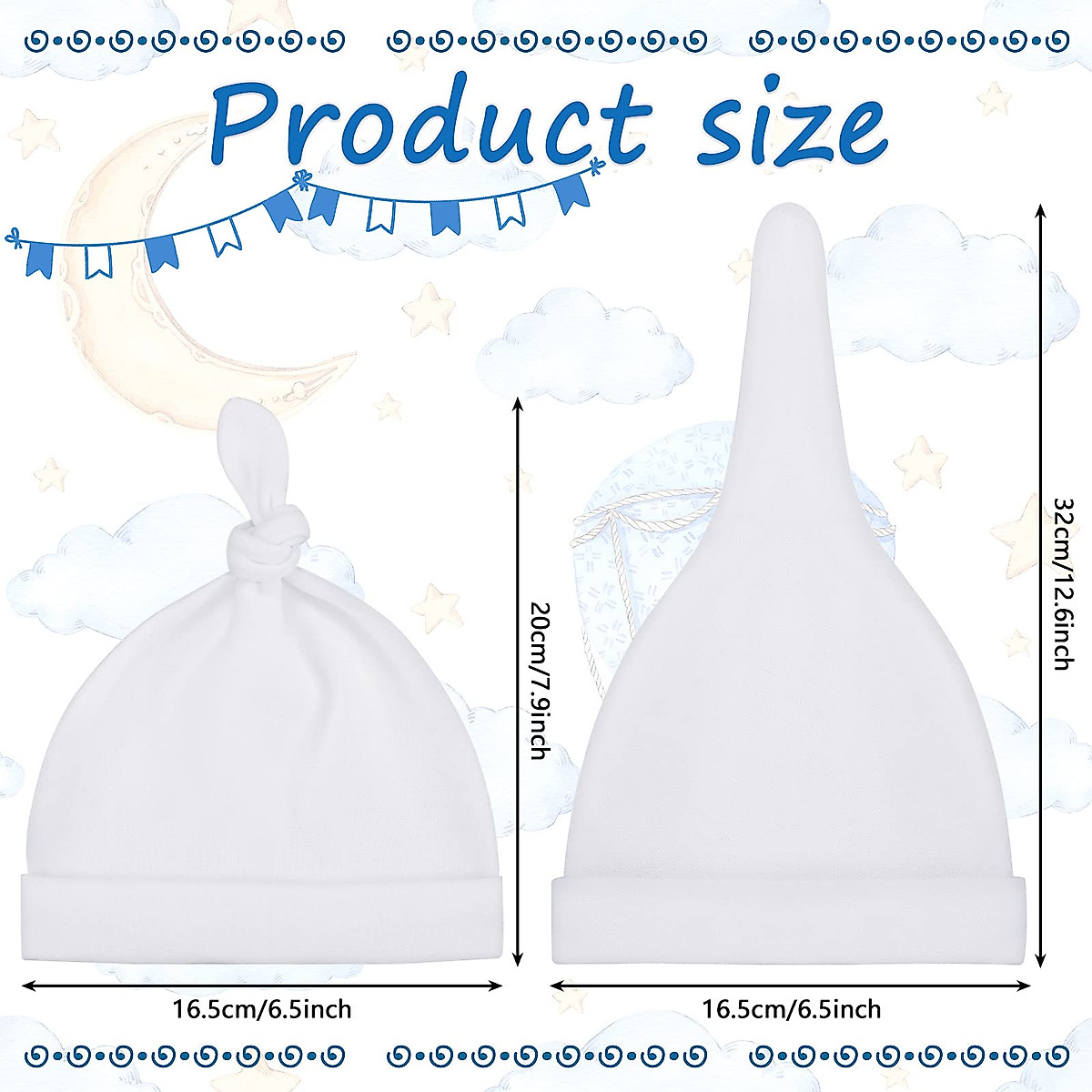 SATINIOR 3 Pieces Sublimation Blank Baby Beanie Hats White Blank Newborn Knotted Beanie Caps Adjustable Sublimation Infant Baby Hats for Boys Girls