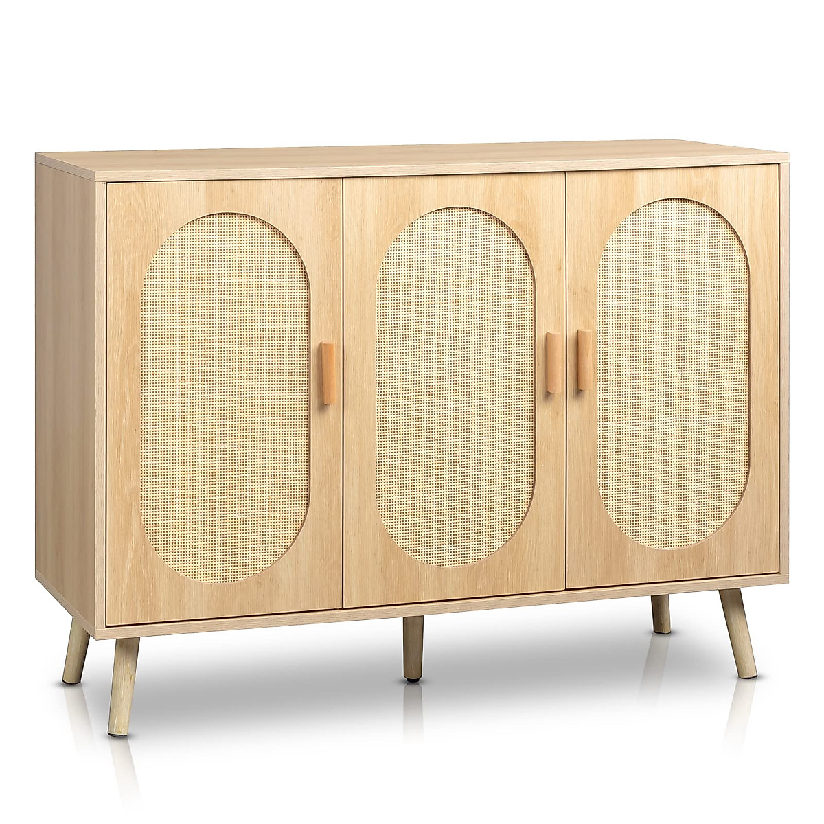 DESIGNSCAPE3D Modern Rattan Shoe Storage Cabinet with Adjustable Shelves - Stylish Furniture and Decor for Living Room, Bedroom, and Hallway