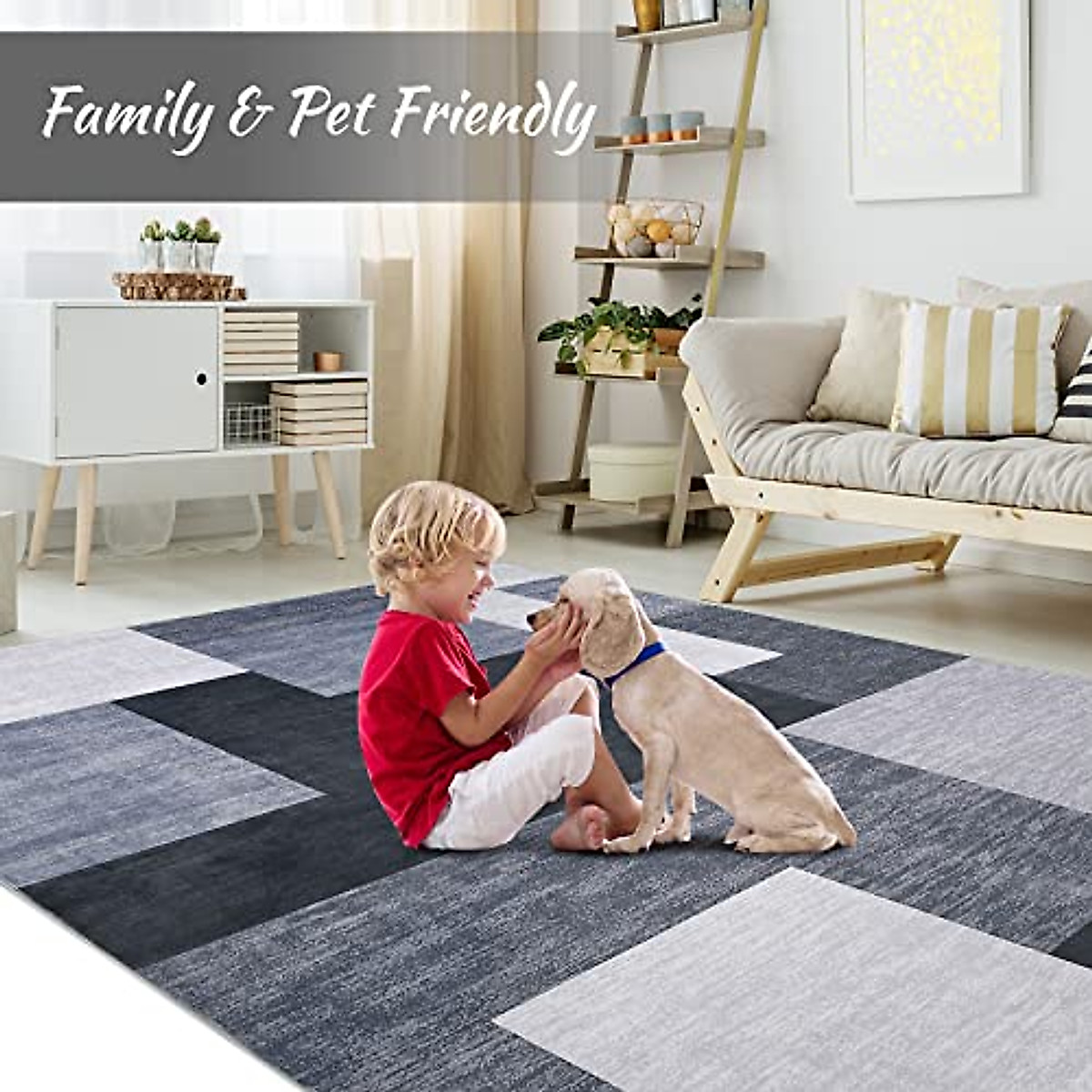 RUGSREAL Modern Geometric Area Rug Machine Washable Non-Slip Large Carpet Contemporary Area Rug for Living Room Bedroom Kids Room, 8' x 10' Grey