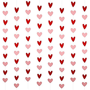 80 Heart Garland Red & Pink- Valentines Day Decoration, Hanging Hearts, Valentines Day Banner, Hanging Valentines Garland, Valentine's Day Decorations, Large Heart Valentines（NO DIY）