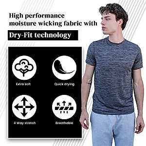 [5 Pack] Men’s Dry-Fit Active Athletic Crew Neck T Shirts Running Workout Gym Tee Top