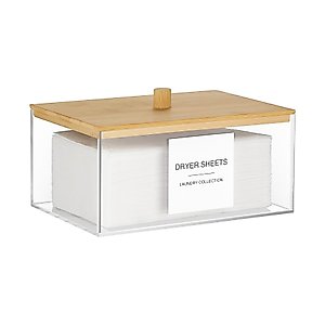 TIPGO Acrylic Dryer Sheet Holder with Lid, Clear Laundry Sheets Container with 27 Labels, Laundry Pods Storage for Laundry Room Organization