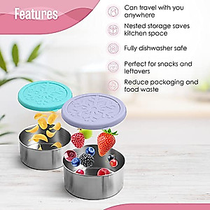 Stainless Steel Containers with Lids, Metal Food Storage Container, Snack Bowls, 5 Pack, Silicone Lid, Nesting, Stackable, Round, Lunch Meal Prep, Salad Bowl, Bento Box for Kids, Toddlers, Houseables
